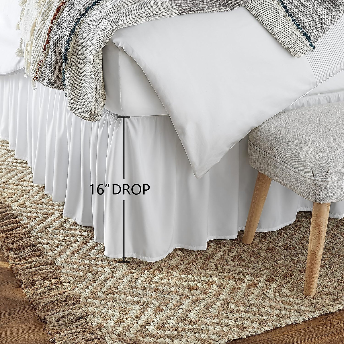 Amazon Basics Lightweight Ruffled Bed Skirt, Classic Style, Soft and Stylish 100% Microfiber With 16" Drop, Full, White, Solid
