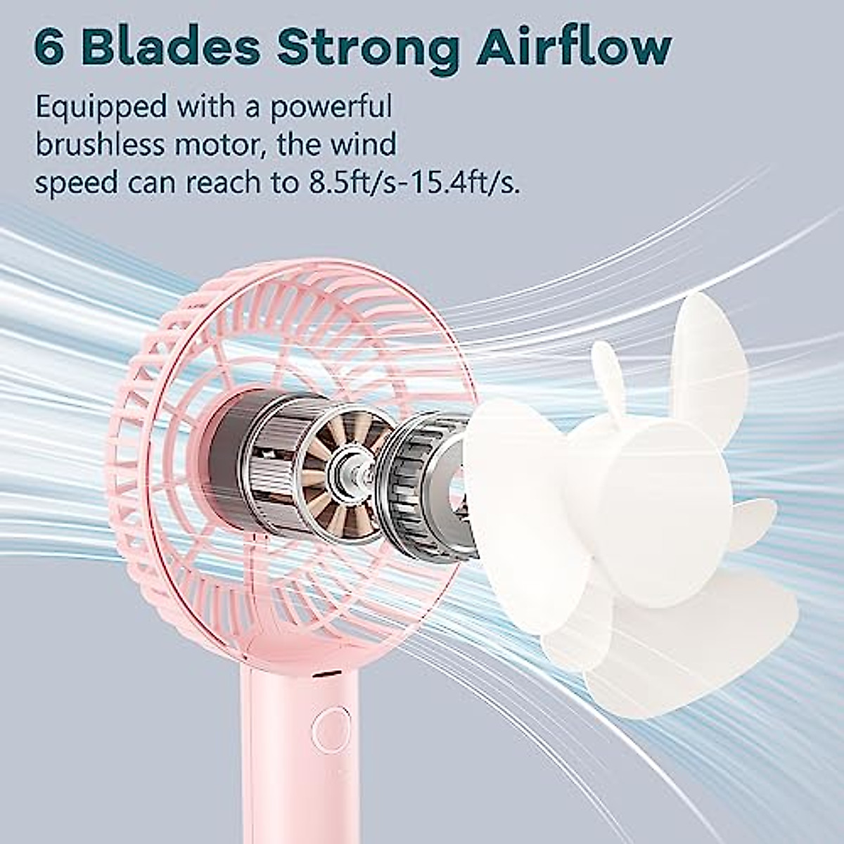 HandFan Handheld Fan Battery Operated, Portable Fan Rechargeable Personal Cooling Mute Fan with 4 Turbo Blades (B-Pink)