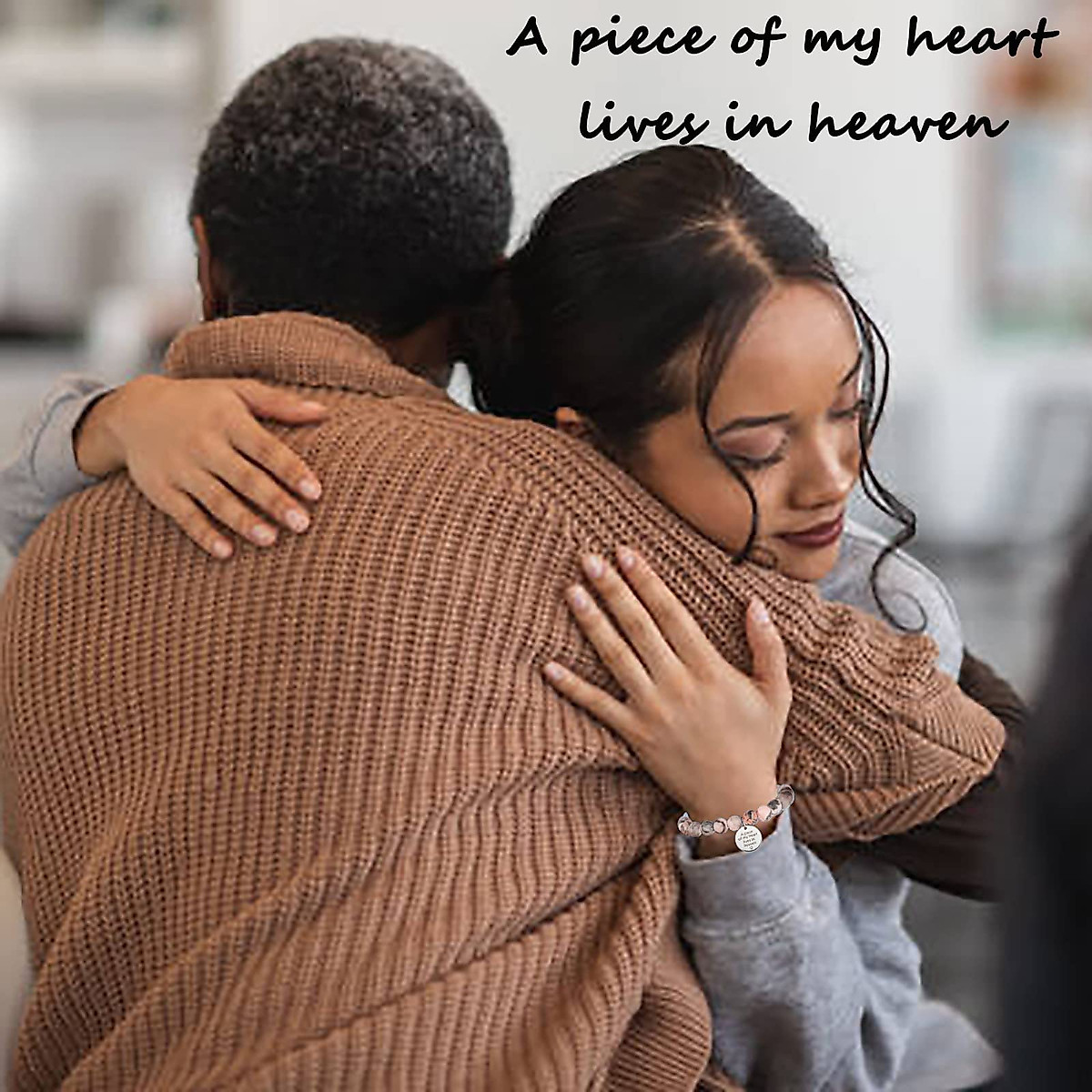 PARTNER Memorial Jewelry Sympathy Gift A Piece of My Heart Lives In Heaven Bracelet Memorial Gifts for Loss of Loved One (Pink Zebra Jasper)
