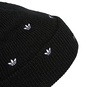adidas Originals AOP Embroidery Cuff Fold Beanie, Black/Black/White, One Size