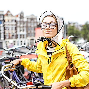 SATINIOR 6 Pcs Women's Rain Bonnet with Visor Clear Waterproof Rain Bonnet Plastic Rain Hat for Women (Extra Thick)(Black Edge)