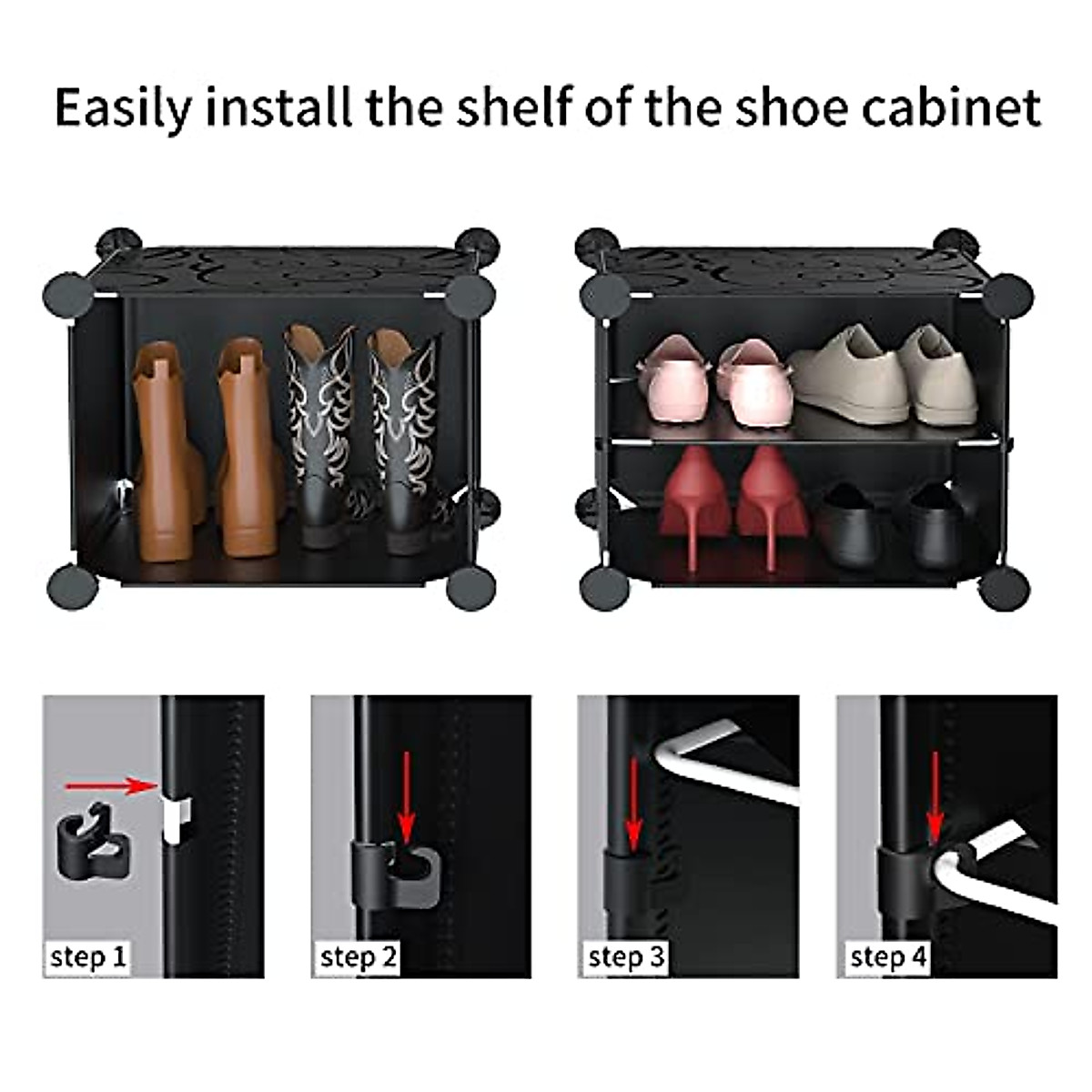 Anenz Shoe Rack Organizer,Expandable&Stackable 28 Pairs Plastic Portable Shoe Storage Cabinet with Door Tower Shelf for Entryway Closet, 31.5x12x47.25 in,(14 Tier) White