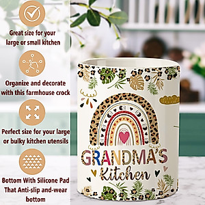 Rabbitable Gifts for Grandma Utensil Holder-Cooking Tools Mothers Day Grandma Gifts For Kitchen-Great Gifts for Grandma Modern Farmhouse Ceramic Utensil Crock with Non-slip mat for Christmas