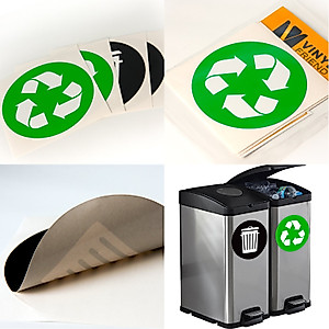 Recycle and Trash Logo Stickers 4 Pack - 6in Circle - for Metal or Plastic Garbage cans, and Bins - Indoor & Outdoor - Laminated and UV Protected Premium Decal (Green, Medium)