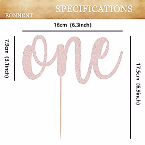 EONNCNT One Cake Topper - Rose Gold Glitter 1st Birthday Cake Decorating Supplies for Boys or Girls, First Birthday Cake Topper for Baby Shower 1st Birthday Party Supplies Photo Booth Props