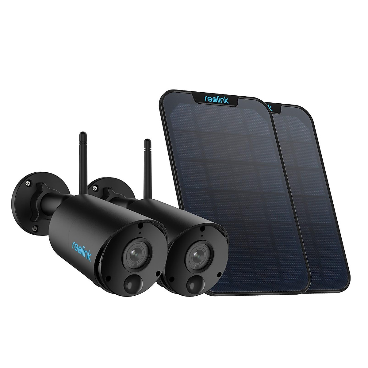 Security Outdoor Camera Wireless Solar Powered, 1080p Battery WiFi Cam w/ 2-Way Talk, Night Vision, PIR Motion Detection, Compatible with Alexa, Reolink Argus Eco Black w/ Solar Panel 2 Pack