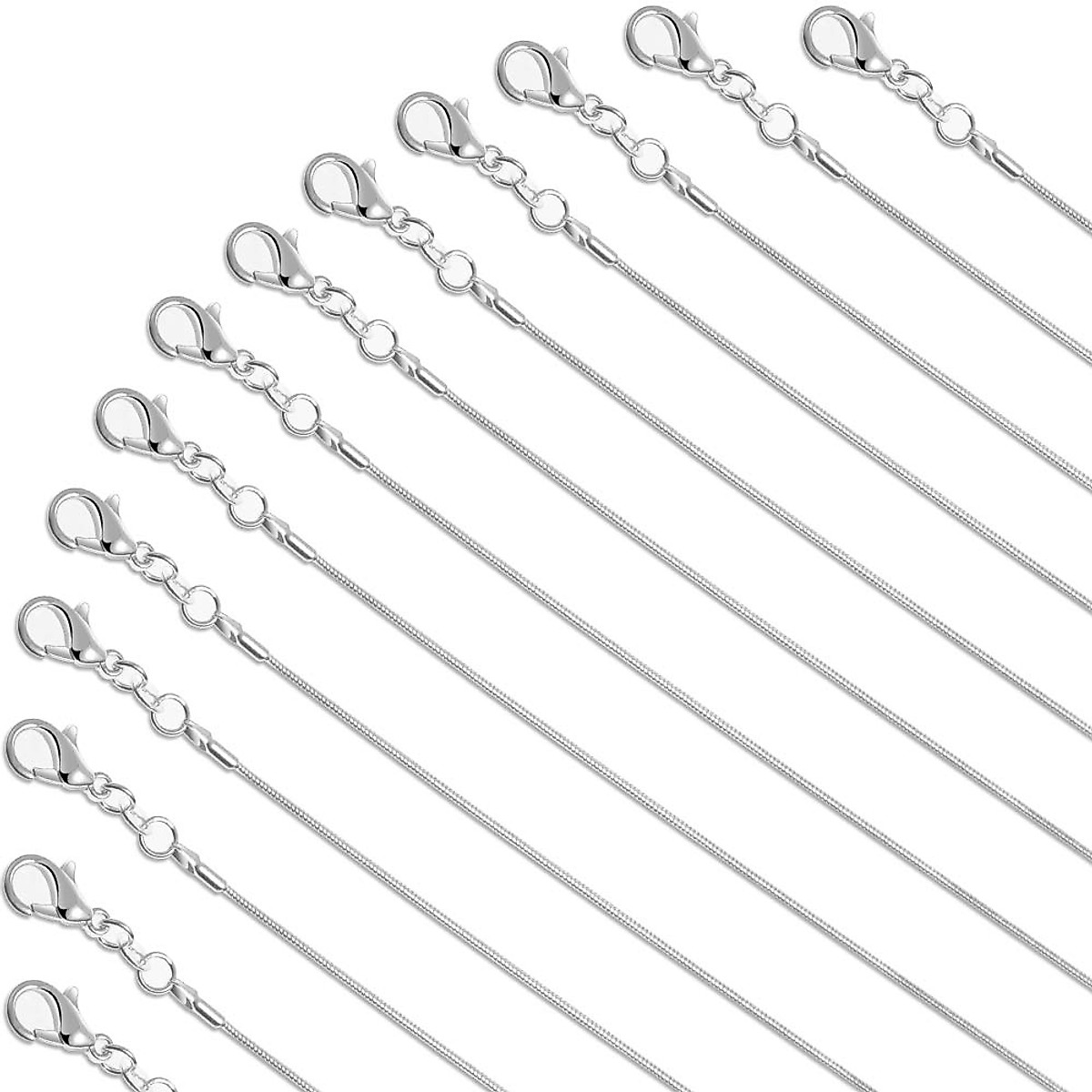Paxcoo 30 Pack Bulk Necklace Chain Silver Plated Necklace Snake Chains for Jewelry Making, 1.2 mm (24 Inches)