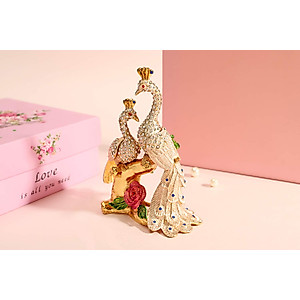 Furuida White Peacock Trinket Box Hinged Hand Painted Ornaments Decorative Unique Gift for Family