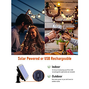 Solar String Light Outdoor Lijun 50FT S14 LED Patio Lights Waterproof Shatterproof 4 Light Mode Solar Powered with 17 Plastic Hanging E26 LED Bulbs for Porch, Pergola, Backyard, Garden, Party, Wedding