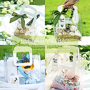 Tecmisse 5 Pcs Clear Gift Bag with Handle, Small Transparent Gift Wrap Bags, Reusable Shopping Bags with Handle for Wedding, Baby Shower Birthday, Bridal Party, Goody Bag (7 x4 x 8 Inch)