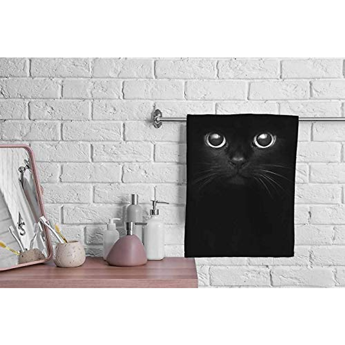 oFloral Black Cat Hand Towels Cotton Washcloths,Cool Cat Head On Black Comfortable Soft Towels for Bathroom/Kitchen/Yoga/Golf/Hair/Face Towel for Men/Women/Girl/Boys 15X30 Inch