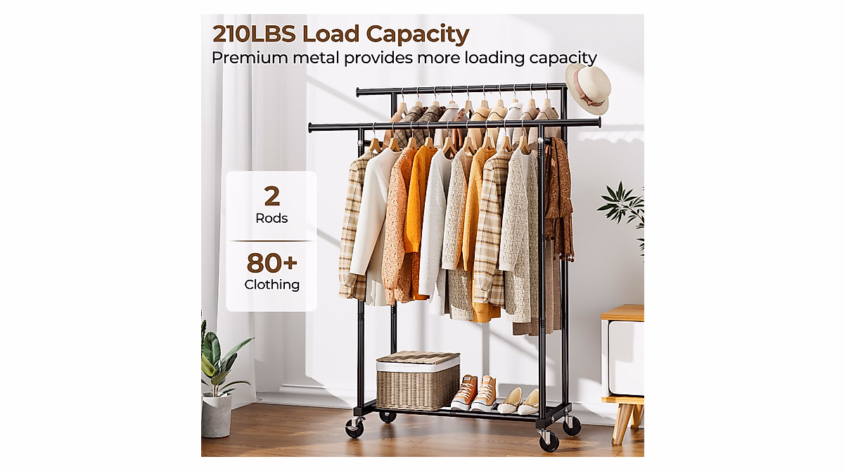 HYSEYY Double Rods Clothes Rack - Sturdy & Portable