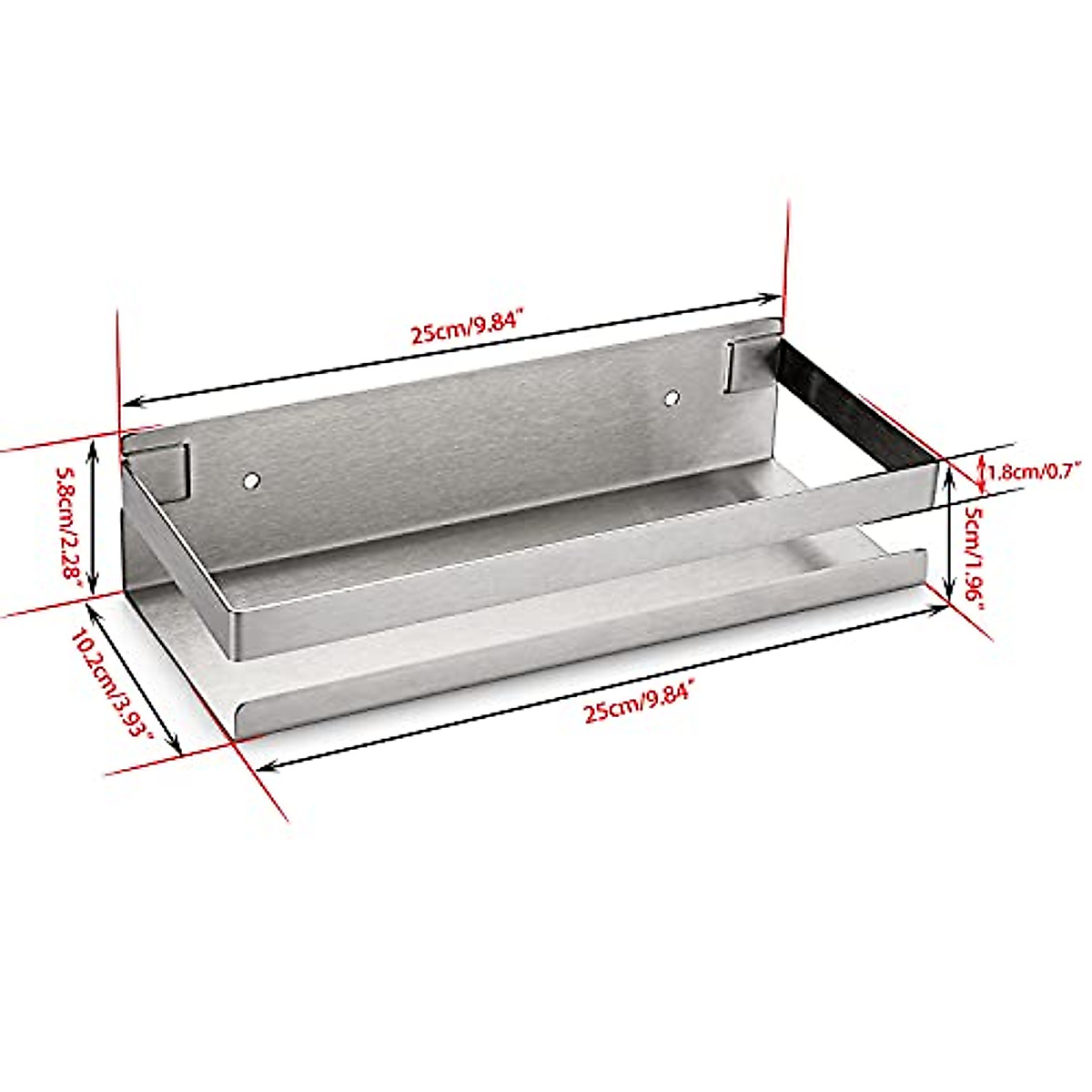 OwnMy 10 Inch Bathroom Shower Shelf Stainless Steel Bath Kitchen Basket Shower Caddy Rack, Rust Proof Metal Bathroom Storage Floating Shelves Wall Mounted Shower Corner Rectangular Shelf (Silver)