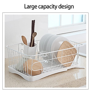 Dish Drying Rack with Swivel Spout, Dish Drainers with Drainboard for Kitchen Counter, Dish Strainer with Removable Utensil Holder, Stainless Steel Dish Drainer in Sink, White (White)