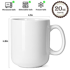 Smilatte 20 OZ Large Coffee Mug, M016 Plain Ceramic Boss Big Tea Cup with Handle for Dad Men, Set of 2, White
