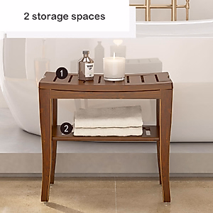 SogesPower Bamboo Shower Bench Bathroom Spa Bench Shower Seat Shower Bench Waterproof Storage Shelf, Walut