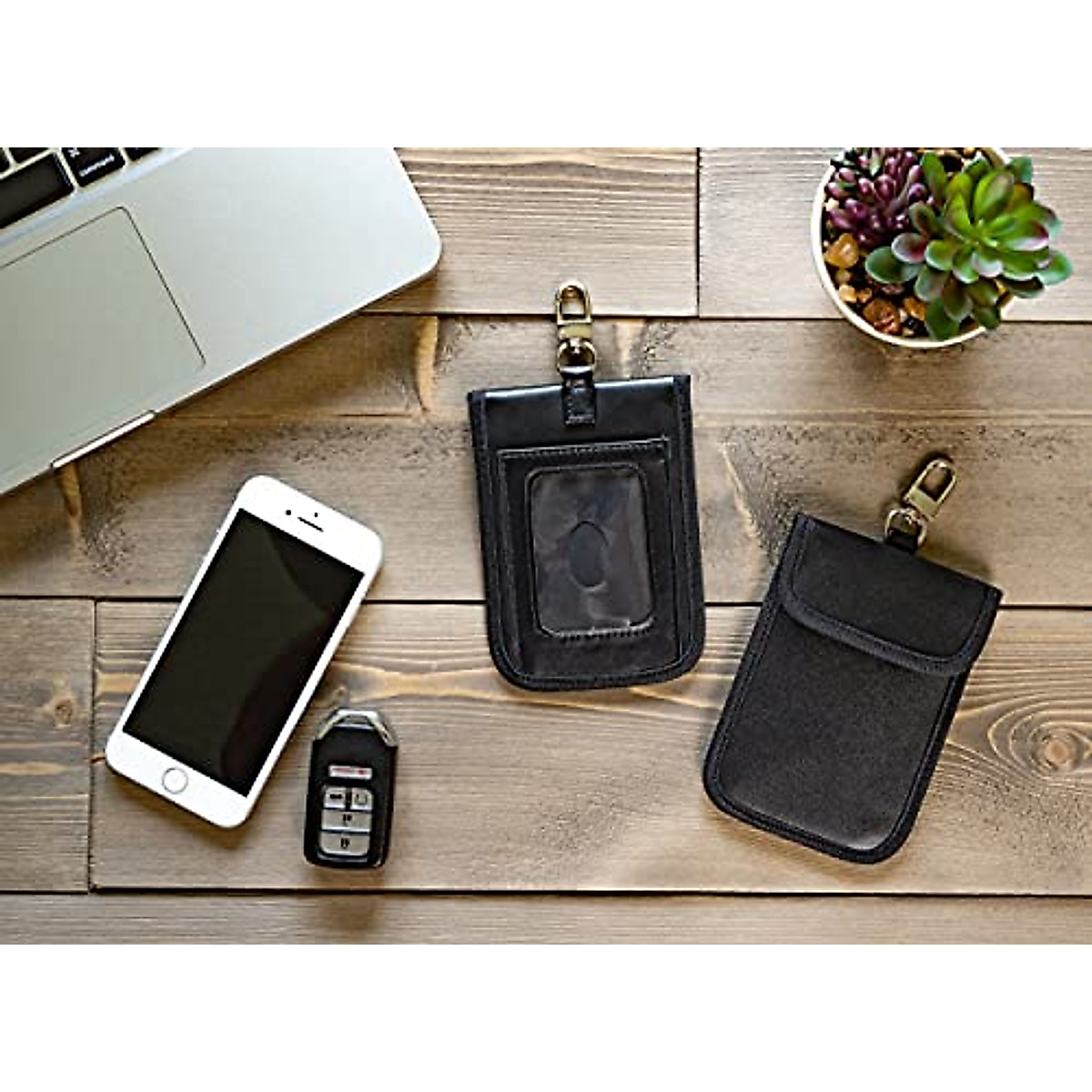 SAFALA Faraday Bags for Key Fob - 2 Pack PU Leather KeyFob RFID Signal Blocking Bag Faraday Cage Protector Anti-Theft Pouch with ID Card Holder