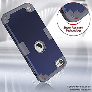 iPod Touch Case with 2 Screen Protectors, IDweel 3 in 1 Hard PC Case + Silicone Shockproof for Kids Heavy Duty Hard Case Cover for 2019 iPod Touch 7th/6th/5th Generation, Navy Blue + Gray