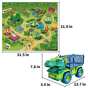 TEMI Dinosaur Truck Toys for Kids 3-5 Years, Tyrannosaurus Transport Car Carrier Truck with 8 Dinosaur Figures, Activity Play Mat, Dinosaur Eggs, Trees, Capture Jurassic Play Set for Boys and Girls