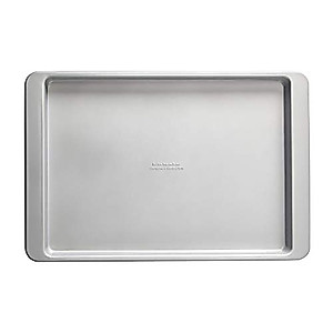 KitchenAid Nonstick Aluminized Steel Baking Sheet, 13x18-Inch, Silver With Silicone Large Baking Mat, 12x17-Inch, Gray