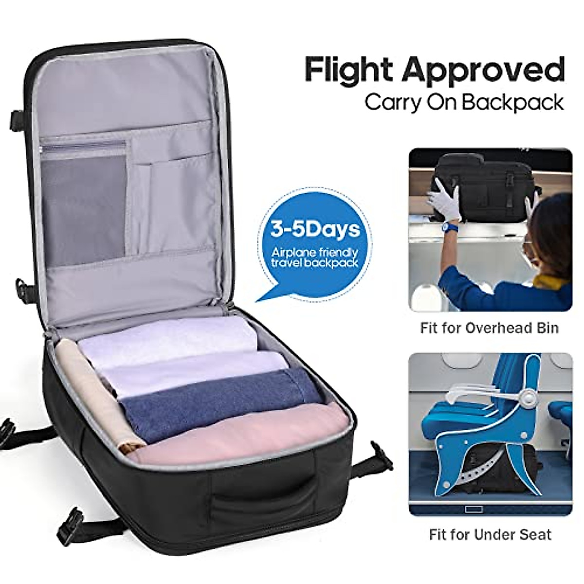 Large Travel Laptop Backpack, Expandable 45L Carry On Backpack Water Resistant Airline Approved Business Work Computer Bag Gifts for Men & Women Fits 17 Inch Notebook