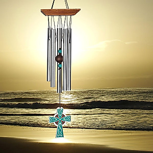 Woodstock Wind Chimes Garden Decor for Outside Outdoor Patio Décor, Front Porch Décor, 17" Woodstock Celtic Chime Celtic Cross Wind Chime, Inspirational Wind Chimes (WCCC)
