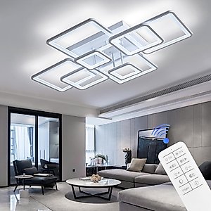 Shine LUEST Modern Dimmable LED Ceiling Lights, White Flush Mount Light Fixtures with Remote Control, Large Square 8-Ring Lamps for Living Room, Bedroom, 100W