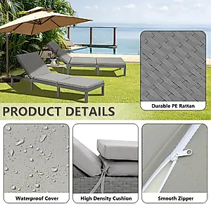 vonGarten Chaise Lounge Ourdoor,Tanning Chair with 5 Adjustable Backrest, Patio Lounge Chair for Outside Poolside Beach Pool Grey