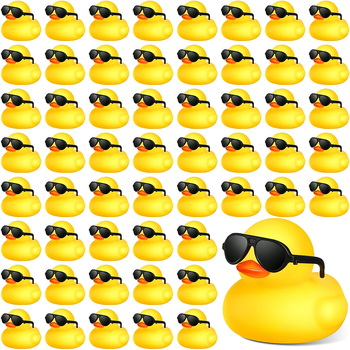 150 Pcs Yellow Mini Rubber Ducks in Bulk with 150 Pcs Sunglasses Christmas Duck Gifts Mini Bath Ducks Small Duck Float Pool Ducks Bulk Toys for Baby Shower Birthday Party Christmas Stocking Stuffers