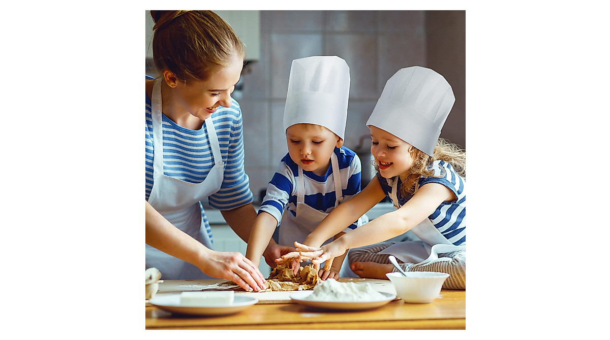 100 Kids White Chef Hats - Adjustable Cooking Caps