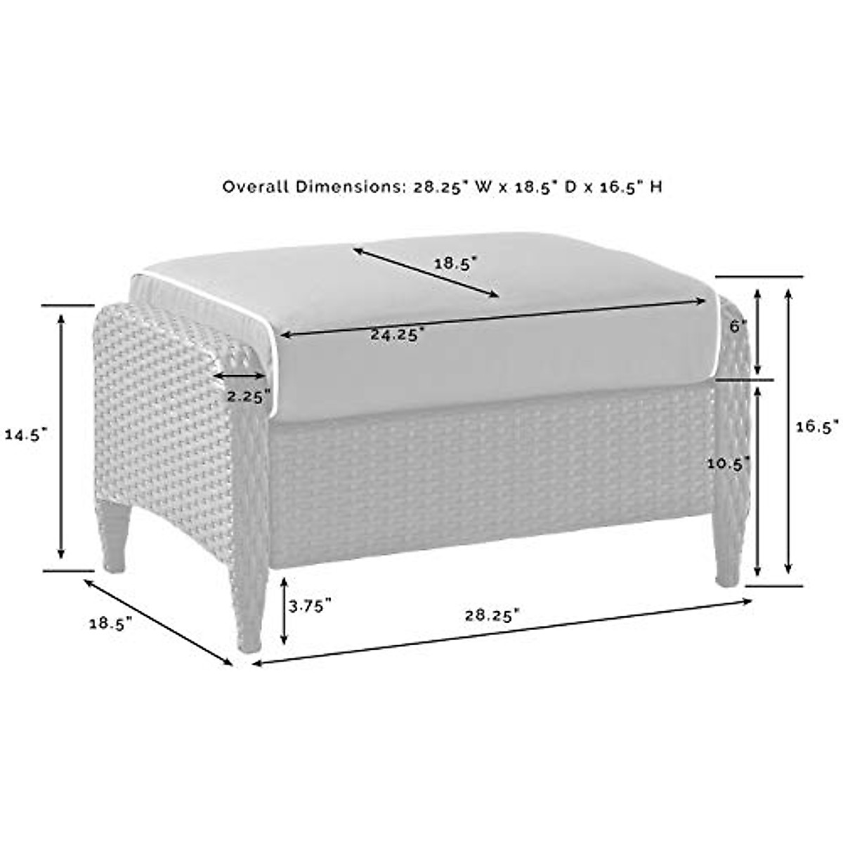 Crosley Furniture KO70067BR-SA Kiawah Outdoor Wicker Ottoman, Sand