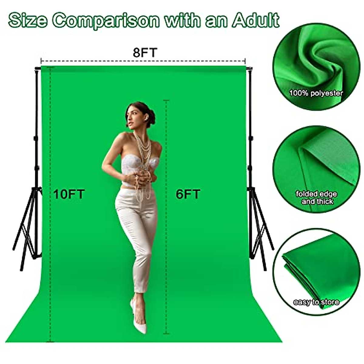 CIPAZEE Green Screen Backdrop - 8x10FT for Photoshoot Greenscreen Background for Photography Video Recording Photo Background Backdrop