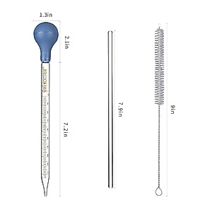 YEER 2Pcs 10ml Glass Graduated Droppers Lab Pipettes Liquid Glass Pipette with Rubber Caps 2 Pcs 20 cm Glass Stir Rod and Droppers Brush