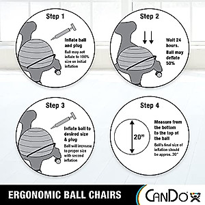 CANDO Ball Chair Inflatable Ergonomic Active Seating Exercise Ball Chair with Air Pump for Home, Office, and Classroom,Black, 22"