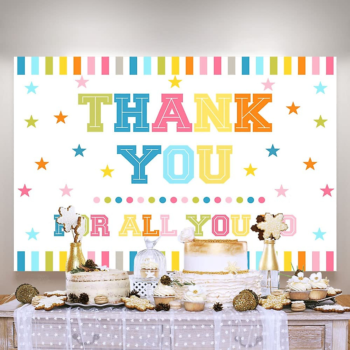 Ticuenicoa 5×3ft Thank You Backdrop Colorful Photography Background Thanks for Teachers Employees Thank You First Responders Support Doctors Nurses Party Decorations Banner Props