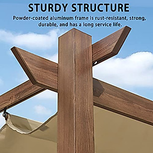 PURPLE LEAF 10' x 13' Outdoor Retractable Pergola with Sun Shade Canopy Patio Metal Shelter for Garden Porch Beach Pavilion Natural Wood Grain Frame Gazebo Modern Yard Grill Pergola