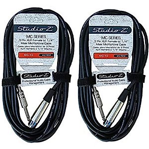 2 Pack Studio Z Microphone Cable 20Ft Female XLR to 1/4 Inch TS Male Mono 3 PIN Flexible Mic Cable Unbalanced Interconnect Wire Mic Cord for Dynamic Sound Built to Last (2 Pack)