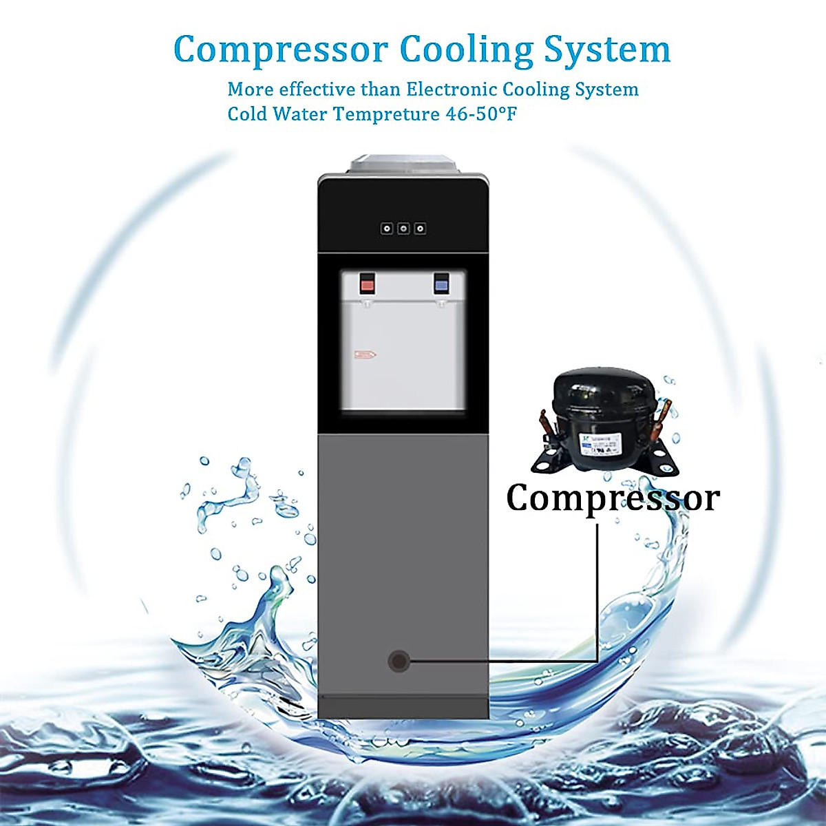 Top Loading Water Cooler Dispenser,Holds 3 & 5 Gallon Bottles Compressor Cooling System Cold and Hot Water Perfect for Home Kitchen Office Dorm