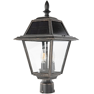 LUTEC Outdoor Solar Lamp Post Light, Dusk to Dawn 300LM Waterproof Pole Light Head with 4 Pcs Glass, Exterior Solar Powered Fence Post Light Fixtures for Garden, Patio, Yard(Brown)