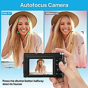 Vlogging Camera, 4K 48MP Digital Camera for Photography with 3” 180 Degree Flip Screen, Autofocus Vlogging Camera for YouTube with 16X Digital Zoom, 32G SD Card, 2 Batteries & Battery Charger