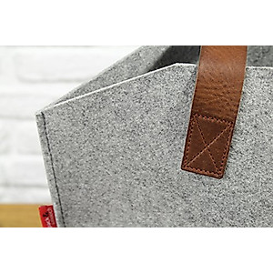 Pack & Smooch York Carryall Tote Bag for Women - Made with 100% Merino Wool and Vegetable Tanned Leather Strap (Grey/Light Brown)