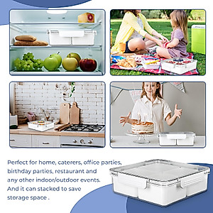 ISUSSER Square Plastic Divided Serving Tray with Lid, Snack Container, Divided Fruit Vegetable Snack Tray Container with 4 Compartments for Refrigerator
