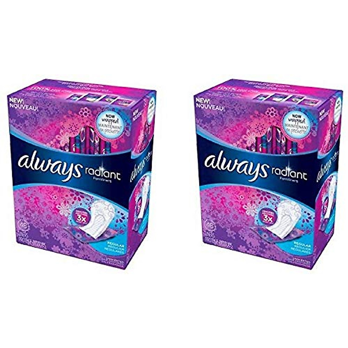 Always Radiant Pantyliners, Regular, Unscented, 48 Count, 2 Pack. (Includes 96 Pantiliners Total.)