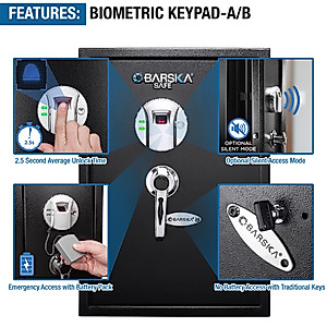Barska Biometric Fingerprint Security Home Safe Lock Box for Handgun Document Money - DELUXE