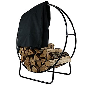 Sunnydaze Outdoor Firewood Log Hoop and Cover Set - Powder-Coated Steel Rack and PVC Cover - Black - 40-Inch