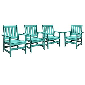 VICLLAX Patio Dining Chairs Set of 4, HDPE Weather Resistant Balcony Chairs Adirondack Furniture Fit for Front Porch, Deck, Backyard, Aruba