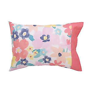 CARTERS Pink, Orange and Mint Floral 4 Piece Toddler Bed Set - Comforter, Fitted Bottom Sheet, Flat Top Sheet and Reversible Standard Pillowcase