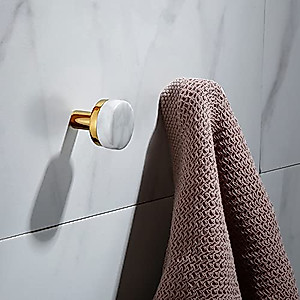 ZAHCHIS Golden Brass Hook Natural Marble Porch The Bathroom Towel Hook Wall Hook Golden Hooks for Hanging Contracted (Punch)