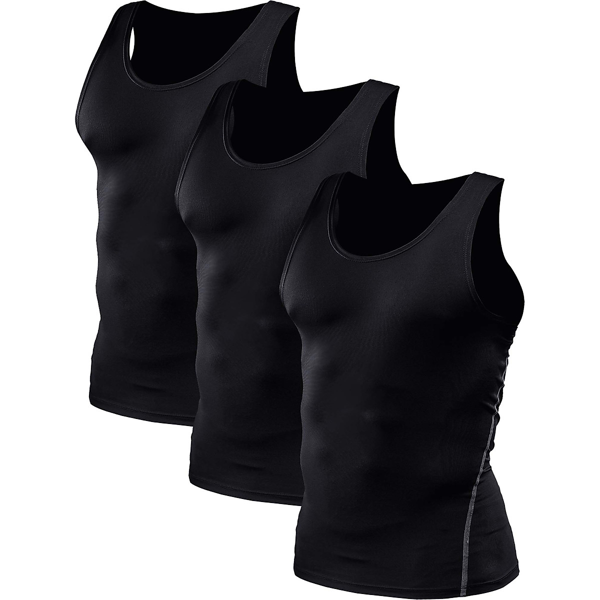 NELEUS Men's Athletic 3 Pack Compression Under Base Layer Sport Tank Top,Black,M,EUR L