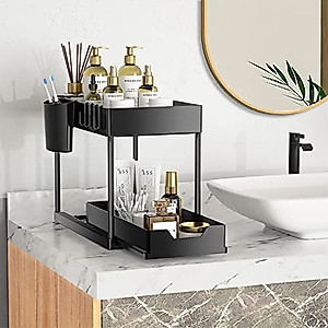 Molgree Under Sink Organizers and Storage 2 Pack, Multi-purpose Under Sink Organizer Under Cabinet Organizer, 2 Tier Under Sink Storage Shelf Under Bathroom Kitchen Sink Organizers and Storage